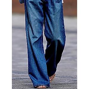 EVALESS Womens Fashion Wide Leg Jeans Boyfriend High Waist Baggy Jeans Summer Loose Y2K Streetwear Denim Pants Blue 12