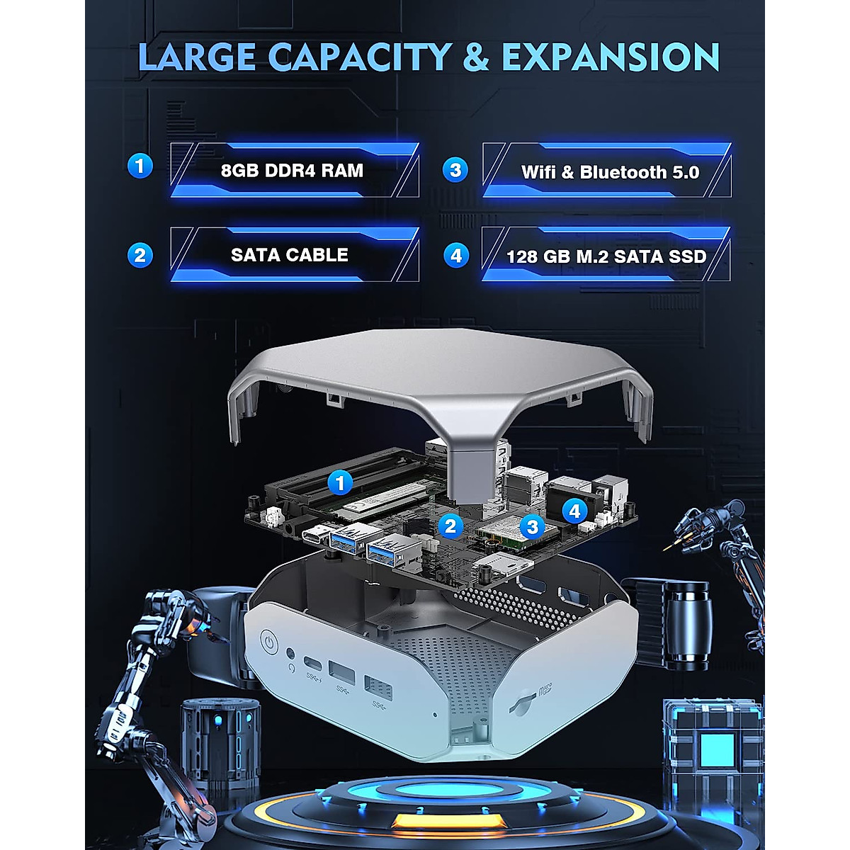 ATOPNUC Mini PC Windows 10 Pro, AMD A9-9400 APU(up to 3.2Ghz) Desktop Computer 8GB RAM 128GB SSD, Micro Suppport 4K Dual Screen Display/WiFi 5/BT5.0/Auto Power On for Business Home Office