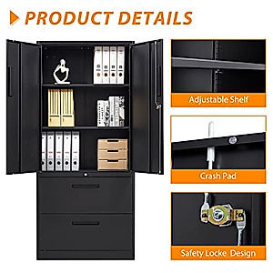 Anxxsu Metal File Cabinet 2 Drawers, Lateral File Cabinets Home Office, Storage Cabinet Adjustable Shelves, Locking File Cabinet Letter/Legal/A4 Size Files (Assemble Required) MSC-0815 Black-style B