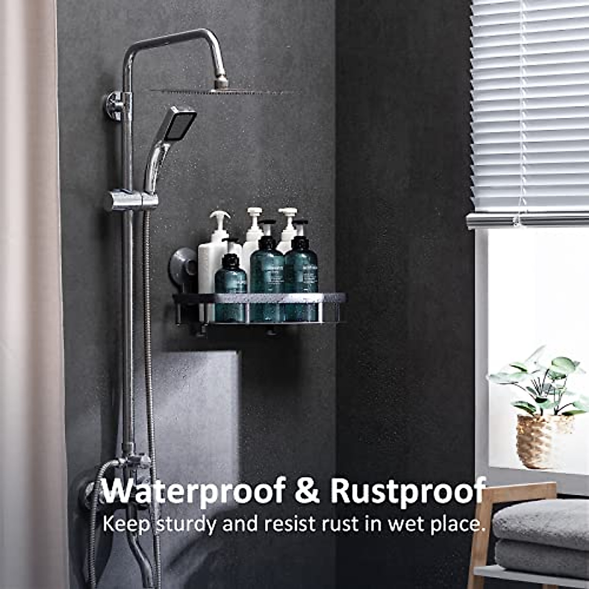 TAILI Aluminum Shower Caddy with Suction Cup, Shower Shelf Drill-Free Storage Basket for Shampoo, Body Wash, Rustproof Kitchen Bathroom Bedroom Organizer, Strong Weight Bearing of 22 LBS, Black