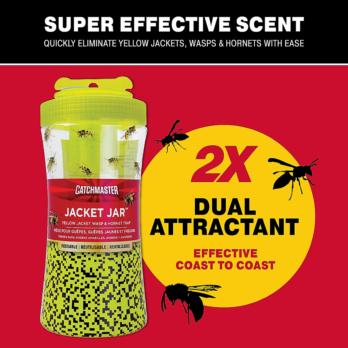 Catchmaster Yellow Jacket, Hornet, & Wasp Trap Jar Bait Refill 2-Pk, Reusable Bug Catcher Attractant, Outdoor Flying Insect Trap, Wasp Killer Bug Trap, Pet Safe Pest Control for Backyard & Patio