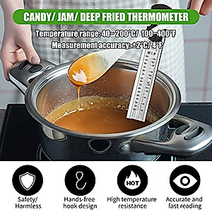 2 Pcs Candy Thermometer with Pot Clip, Stainless Steel Sugar Syrup Jam Jelly Oil Deep Fry Thermometer with Hanging Hole, Classic Kitchen Cooking Thermometer Confection Glass Thermometer for Food