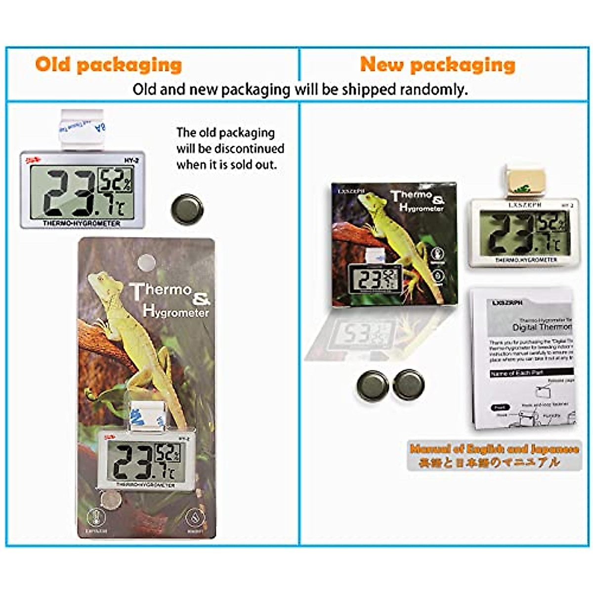 GXSTWU Reptile Hygrometer Thermometer LCD Display Digital Reptile Tank Hygrometer Thermometer with Hook Temperature Humidity Meter Gauge for Reptile Tanks, Terrariums, Vivarium (2 Packs)