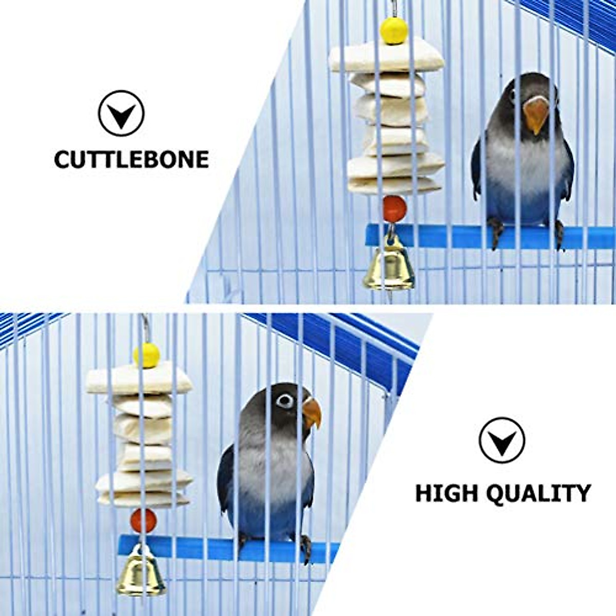 TEHAUX Cuttlebone Toys for Birds- 2 Pack Parrot Toys Chewing Bird Toy Cuttlebone Beak Grinding Cage Hanging Bell Toys for African Greys Amazon Conure Eclectus Budgies Parakeet Cockatiel, 2 Pack