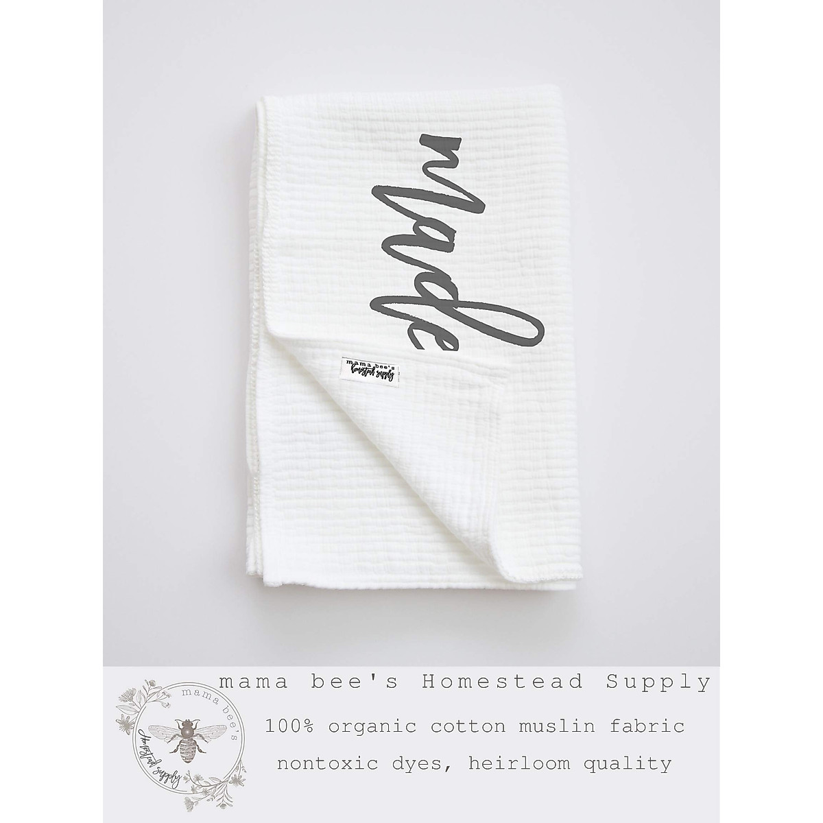 mama bee's Homestead Supply 100% Organic Cotton Muslin "Fearfully & Wonderfully Made” Scripture - Christening, Baptism, Rainbow Baby Blanket, Child of God Swaddle Blanket - Wall Tapestry 47”x47"