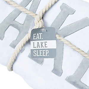 Pavilion Gift Company 30 x 40 Inch Striped White & Gray Royal Plush Baby Blanket Eat. Lake. Sleep, Grey