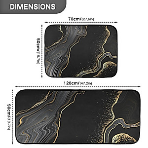 Kitchen Mats Rugs 2 Piece Set Bath Mat Antifatigue Cushioned Gold Black Marble for Floor Non Slip Washable (color4)