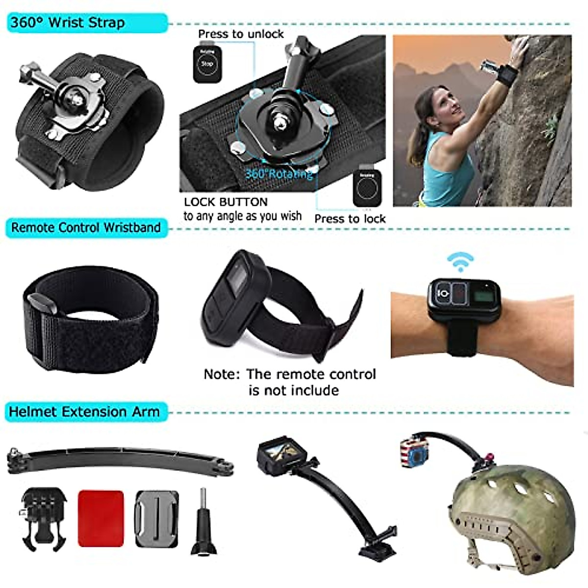 Action Cameras Accessory Kit, Bonvvie 50-in-1 Sports Camera Accessory Kit Compatible with Hero 13/12/11/10/9/8/7 Black, Max/Fusion, Insta360 Osmo Action SJCAM SJ6000 SJ5000 Campark REMALI