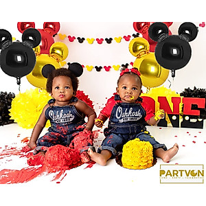 12 Pieces Mickey Party Balloons, 24” Red Black Gold Mouse Foil Balloons for Gender Reveal Baby Shower Wedding Kids Theme Birthday Party Decoration Supplies