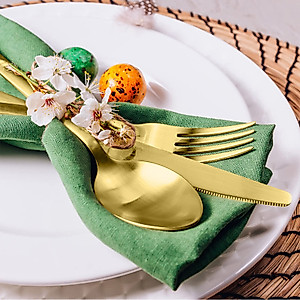 40-Piece Matte Gold Silverware Set, E-far Stainless Steel Flatware Set Service for 8, Metal Cutlery Eating Utensils Tableware Includes Forks/Spoons/Knives, Square Edge