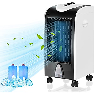 ARLIME Evaporative Air Cooler, Windowless Swamp Cooler Fan & Humidifier with 3 Modes, 3 Speeds, 2 Ice Boxes, 7.5h Timer, Now-Noise, Portable Air Conditioners for Bedroom, Living Room, Office