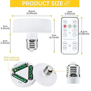 KELUOLY Battery Operated Light Bulbs Sets of 2, LED Puck Lights with Remote Control, AA Battery Bulb with Memory Function, dimmable E26 Screw in Type for Non Electric Pendant Light and Wall Sconce