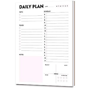 Daily Planner Notepad - A5 Calendar, Scheduler, Organizer with Priority, To Do List, Appointments, Notes, Meals and Water Intake Tracker, 50 Undated Tear-Off Sheets Planning Pad, 5.8"x8.25"