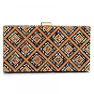 YYW Clutch Purse for Women Resin Geometric Decor Shoulder Handbag Fashion Rhinestones Evening Bag (Coffee)