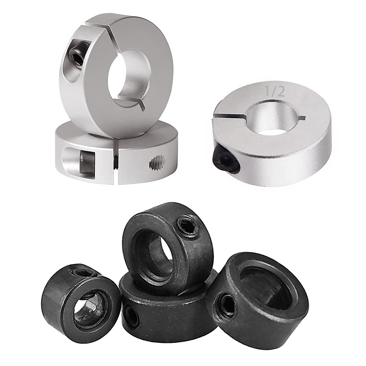 Saipe Drill Bit Stop Collar Split Ring Design Drill Bit Depth Stop Kit Includes 8pcs Imperial Sizes 1/8”- 1/2”and 8pcs Metric Sizes 3mm-16mm with Allen Wrench