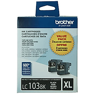Brother Genuine High Yield Black -Ink -Cartridges, LC1032PKS, Replacement Black -Ink, Includes 2 -Cartridges of Black -Ink, Page Yield Up To 600 Pages/ -Cartridge, LC1032PKS