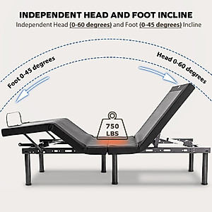EGOHOME Split King Adjustable Bed Base Frame and 14 inch Memory Foam Mattress, Independent Head and Foot Incline Electric Foldable Metal Bed Base Electric, Wireless Remote,Zero Gravity