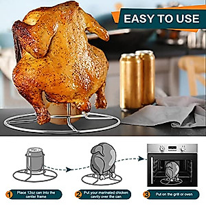 2Pcs Beer Can Chicken Holder, Vertical Chicken Rack, P&P CHEF Stainless Steel Chicken Racks for BBQ Grilling Roasting Baking, Thick Wire & Firmly Welding, Heavy Duty & Dishwasher Safe