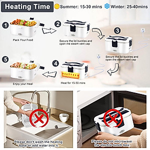 kwkwoice® Electric Heater Lunch Box High Power 80W 1.8L Larger Capacity Self-Heating Lunch Boxes for Adults 3 in 1 Portable Food Warmer 12V 24V 110-230V Suitable for Car Truck Office