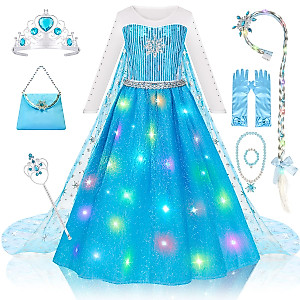 Meland Princess Dresses for Girls - Princess Costume with Long Cape for Girls Age 3-10 Year Old for Birthday Halloween Party