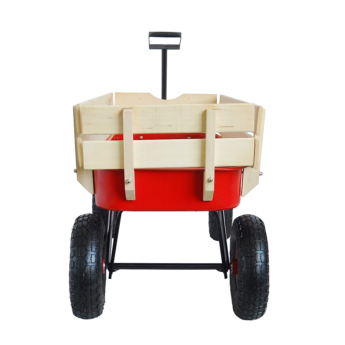 Knocbel Utility Wagon All Terrain Rolling Cart with 24.8" Pulling Handle, Removable Wood Panel, Steel Frame & Pneumatic Tires on 10" Wheels for Shopping Outdoor Patio Garden Beach (Red)