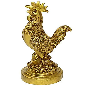 BRASSTAR Golden Brass Feng Shui Rooster Statue 3.9”(H) Coin Money Luck Home Décor Sculpture Auspicious Animal Chinese Zodiac Gift Collection PTZY019