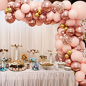 RUBFAC 143pcs Rose Gold Balloon Arch Kit Nude Pastel Pink Rose Gold Confetti Balloon Metallic Gold Balloon Garland for Baby Shower Birthday Wedding Bachelorette Party Decoration