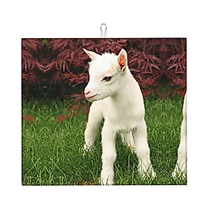 goat Printed Drying Mat For Kitchen Ultra Absorbent Microfiber Dishes Drainer Mats Non-Slip Silicone Quick Dry Pad - 18 X 16inch
