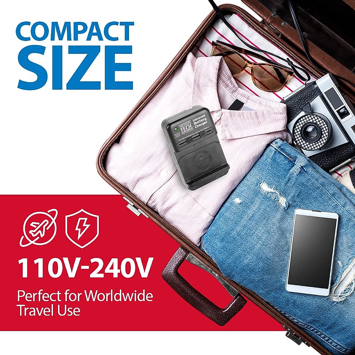 Vidpro PT-UNV Universal Li-Ion Battery Charger - Adjustable Programmable Travel Friendly Charger with Overcharge Protection and Automatic Polarity Detection Compatible with Most Battery Types