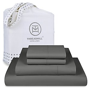 Threadmill Luxury 800 Thread Count California King 100% Cotton Sheets - Dark Grey Sateen Weave Bed-Sheets, Better Than Egyptian Cotton,4 Pc Solid Bedding Set, Fits 16" Deep Pocket