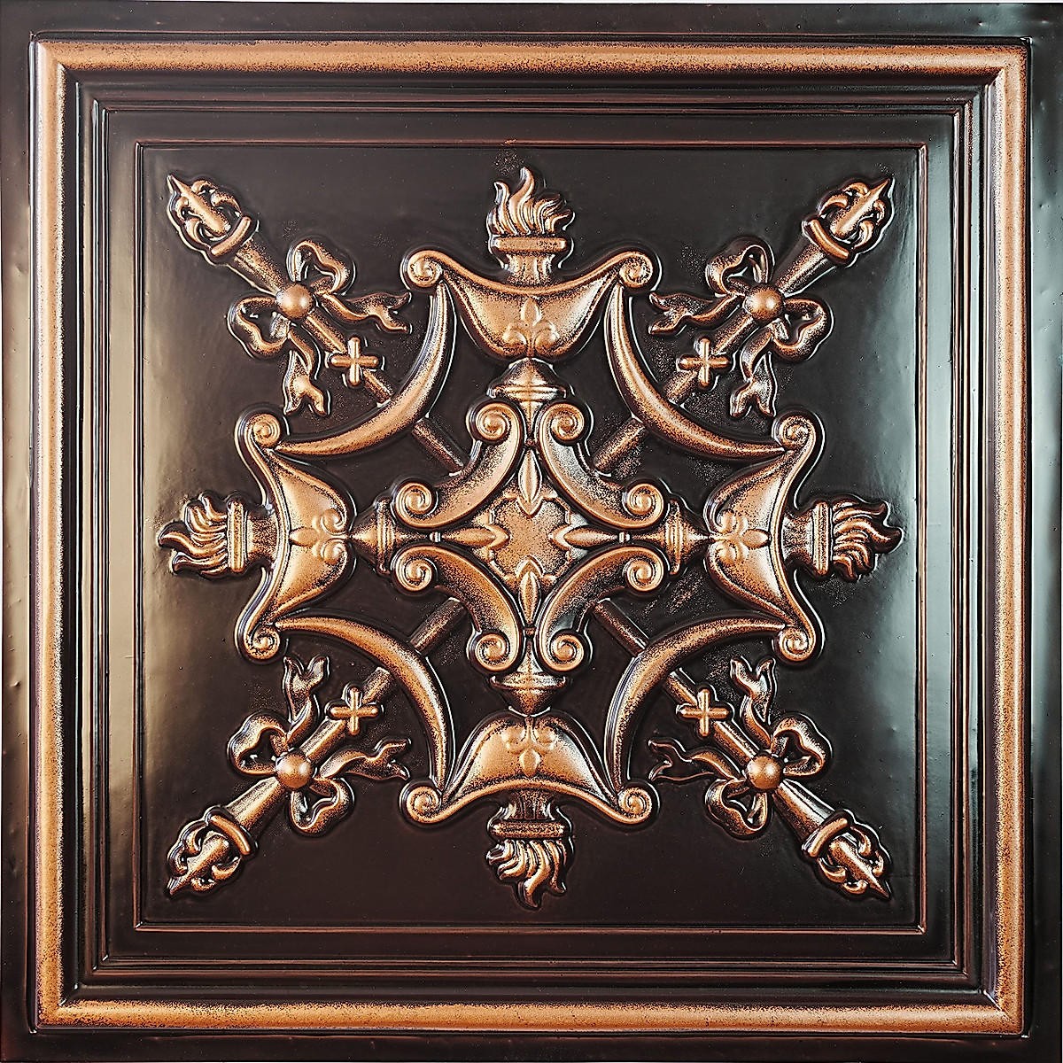 PAINTSDECOR PVC Tin Ceiling Tiles 3D Stereo Embossed Panel Antique Suspended Ceiling Board for Cafe Club Salon 2'x2' PL07 Traditional Copper 10pcs/lot