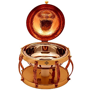 Indian Art Villa Steel Copper Chafing Dish with Designer Gel Stand, Buffet Warmer Serveware Party, 71 OZ