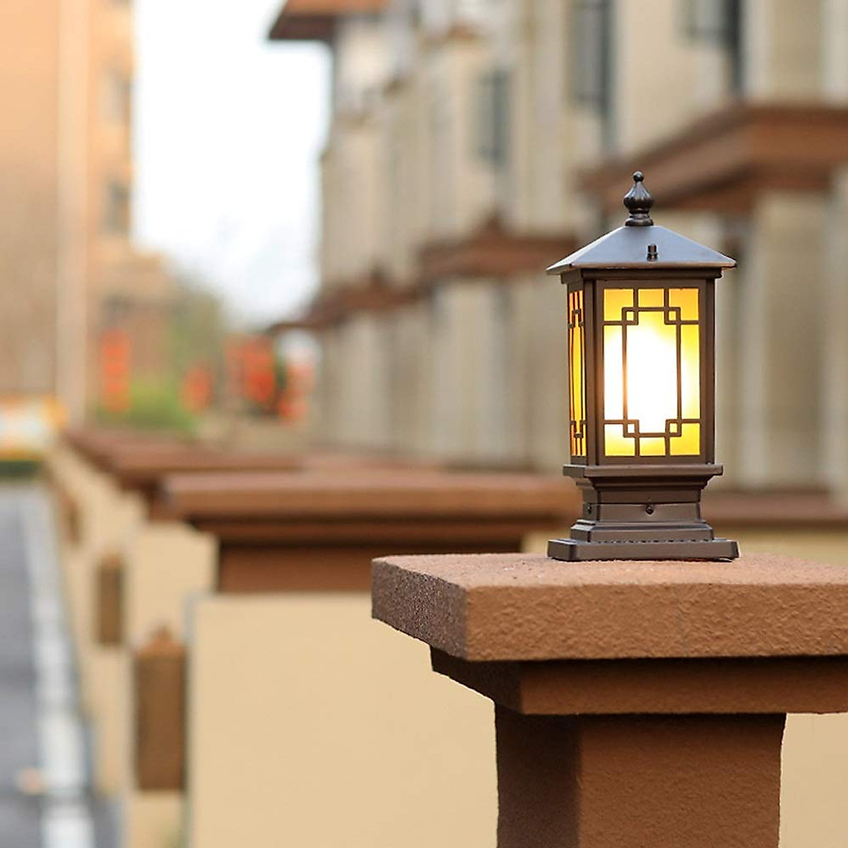 Mrdsre Retro Pillar Lamp Chinese Outdoor Waterproof Courtyard Patio Gate Post Light Creative Wall Home Landscape Garden Outdoor Villa Stigma Lamp Orange Frosted Glass Lampshade