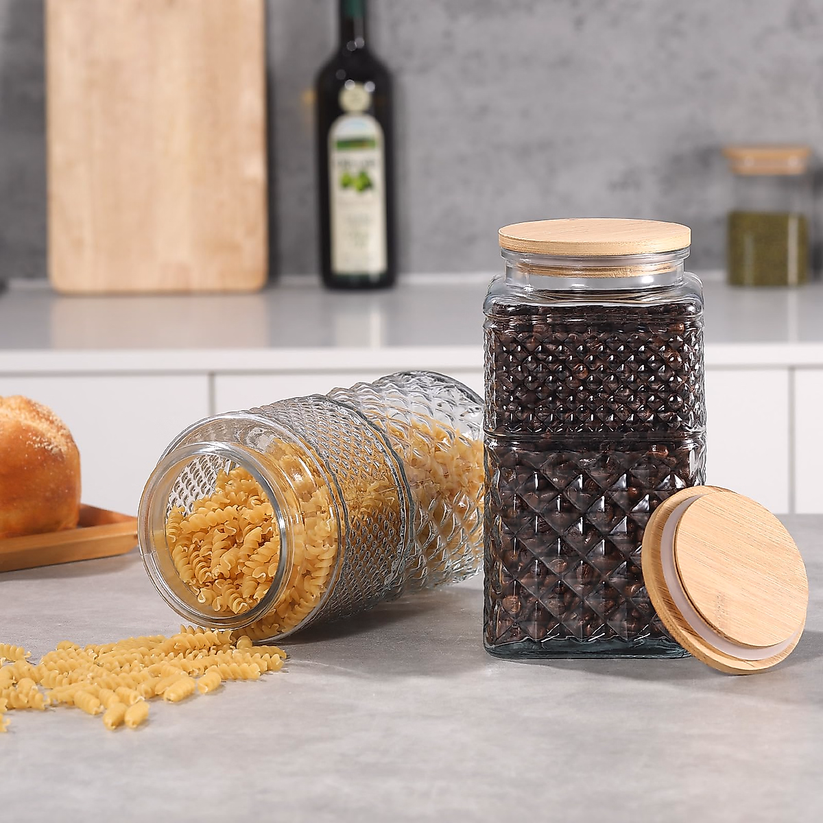 Galazzz 90 oz | 0.7 Gallon Large Cookie Jar, Glass Jar with Airtight Lid, Decorative Kitchen Canister with Bamboo Lids, Candy Jar | Glass Storage Air tight Glass 2600ml