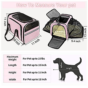 Cat Carrier Airline Approved Pet Carrier, Expandable Foldable Soft-Sided Dog Carrier, 3 Open Doors, 2 Reflective Tapes, Pet Travel Bag Safe and Easy for Cats and Dogs(Pink)