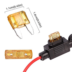 HUIQIAODS 2 Pack Mini Blade Fuse Holder 18 Gauge Waterproof Pigtail Inline Fuse Holder with 5A ATM Fuses