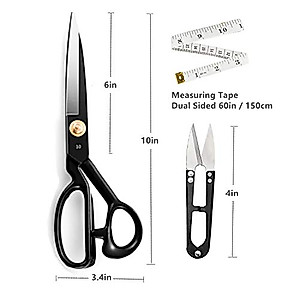Left-Handed Sewing Scissors 10 Inch(25.5cm) - Fabric Dressmaking Shears, Lefty Tailor's Scissors for Cutting Fabric, Leather, Clothes, Paper, Raw Materials (Black)