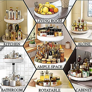 WNYNUEP 2 Tier Lazy Susan Organizer Spice Rack Organizer for Cabinet, 12 Inches Turntable and Height Adjustable Kitchen Cabinet Organizer, for Cabinet, Pantry, Kitchen, Cosmetic Table, Non-Skid White