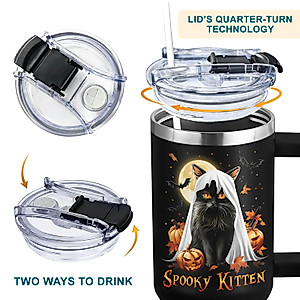 Black Cat Gifts - Gifts For Cat Lovers, Cat Mom - Cat Spooky For Halloween - Halloween Cup - Black Cat Tumbler 40oz With Handle
