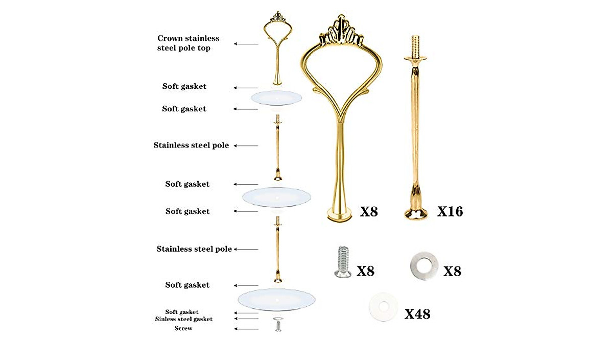 Kukiwhy Gold Tiered Cake Stand Hardware Set - 8 Pieces