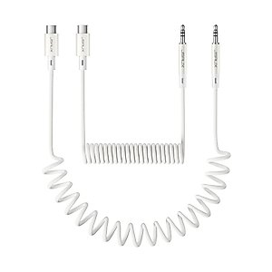 JSAUX USB C to 3.5mm Aux Audio Spring Cable 2-Pack, Type-C to 1/8" Male Stereo Jack Cord Car Compatible with iPhone 15 /Plus/Pro/Pro Max, Android, iPad Pro, Pixel, Headphone, Galaxy S24 S23 S22-5ft