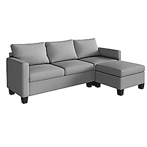 GUNJI Sectional Sofa Couch for Living Room Modern Convertible L-Shaped Couch with Reversible Chaise Fabric 3-Seat Sectional Couch for Small Spaces (Light Gray)