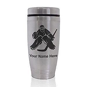 SkunkWerkz Commuter Travel Mug, Hockey Goalie, Personalized Engraving Included