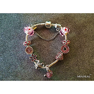 MIADEAL Cartoon Mouse Theme Pink Charms Bracelet, Fits Pandora, Womens DIY Costume Jewelry