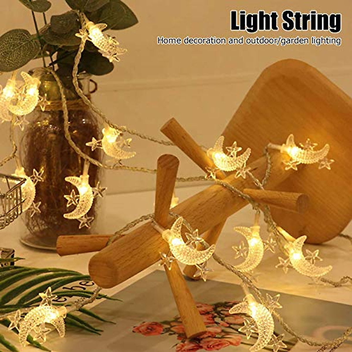 BHDD Light String, Simple and Convenient Lamp String, Waterproof Romantic and Relaxing Moon Star Pendant for Home Decoration, Garden Lighting Indoor and Outdoor