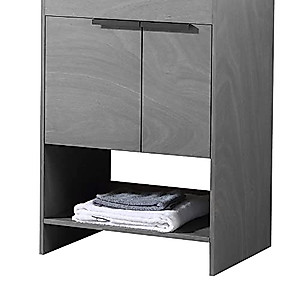 Fine Fixtures Bathroom Vanity with Integrated Ceramic Sink - Bathroom Vanity with Sink & Modern Knob Design - Bathroom Vanities with Sturdy Marble Top & Soft Closing Doors (24 Inch) Grey