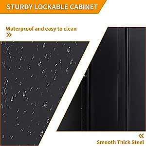 STANI Metal Storage Cabinet, Storage Cabinet with 2 Adjustable Shelves, Steel Counter Cabinet with Lockable Doors for Home Office (Black)