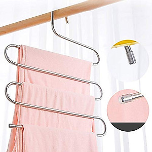 Gnc33Ouhen Pants Hangers,S Shaped Stainless Steel 5-Layer Wardrobe Anti-Slip Saving Space rousers Storage Rack.