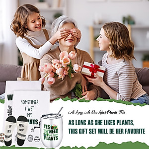 Rtteri 4 Pcs Funny Plant Lover Gifts for Women Set 2 Plant Kitchen Towels 6 oz Stainless Steel Tumbler Women's Funny Ankle Socks for Friend Plant Gifts Housewarming Birthday Funny Gardening Gifts