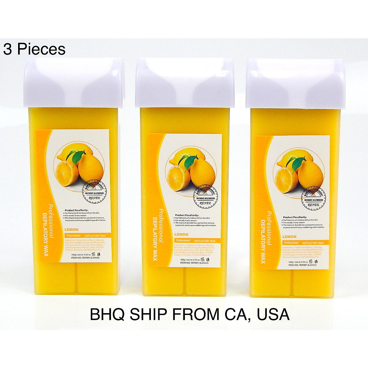 Roll On Hot Depilatory Wax Cartridge Warmer Lemon Heater Waxing Hair Removal 3Pcs